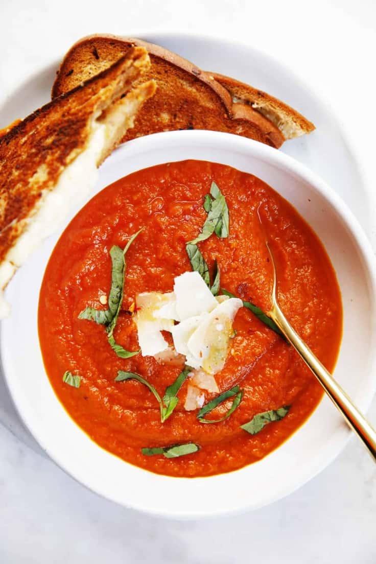 Easy Tomato Basil Soup with Easy Grilled Cheese - Lexi's Clean Kitchen